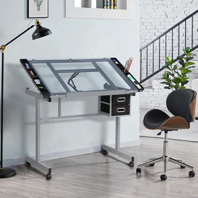 HEIGHT ADJUSTABLE DRAWING TABLE TILTABLE CRAFT TABLE WITH STORAGE ...