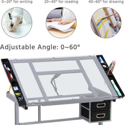 Height Adjustable Drawing Table Tiltable Craft Table with Storage ...