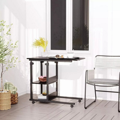 Height Adjustable End Table, C Shaped Laptop Side Table with Wheels,Black