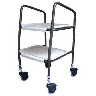 Height Adjustable Meal Trolley with Clip-on Trays and Large Castors for ...