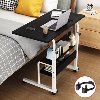 Height Adjustable Mobile Rolling Laptop Desk with Storage - Black & White