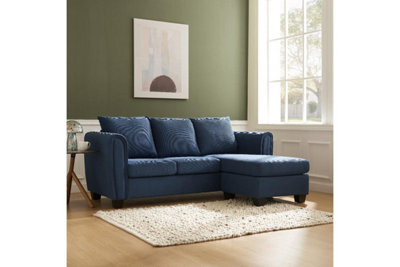 Helena 3 Seater Sofa With Chaise Blue Cord