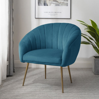 Helena 74cm wide Teal Shell Back Velvet Fabric Accent Chair with Brass ...