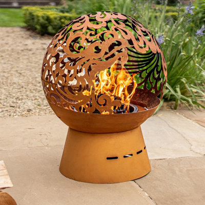 Helios Fireglobe Oxidised Steel Fireglobe with Dragon Cut-Out Light ...