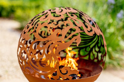 Helios Fireglobe Oxidised Steel Fireglobe with Dragon Cut-Out Light ...