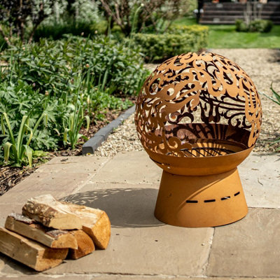 Helios Fireglobe Oxidised Steel Fireglobe with Dragon Cut-Out Light ...