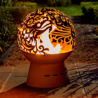 Helios Fireglobe Oxidised Steel Fireglobe with Dragon Cut-Out Light ...