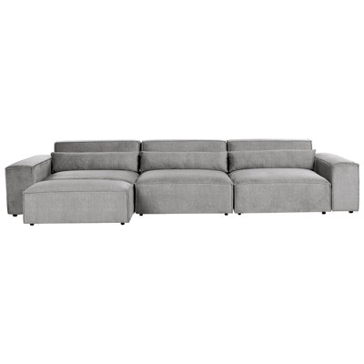 HELLNAR 3 Seater Modular Sofa Grey Fabric with Ottoman