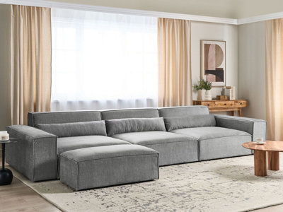 HELLNAR 3 Seater Modular Sofa Grey Fabric with Ottoman