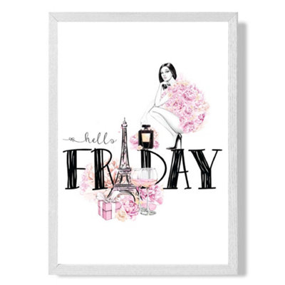 Hello Friday Fashion Illustration Quote Poster with Hanger / 33cm / White