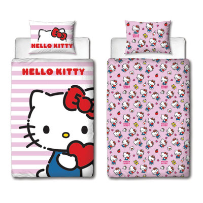 Hello Kitty Single Polycotton Duvet Cover and Pillowcase Set