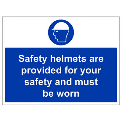 HELMETS FOR SAFETY MUST BE WORN SIGN - ADHESIVE VINYL - 400X300MM (X3)