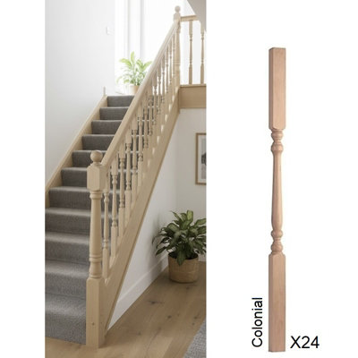 Hemlock Spindle Colonial 41mm x 41mm x 900mm - 24 Pack UK Manufactured ...