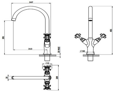 Hemsworth Kitchen Mixer Tap Brushed Nickel Finish with Cross Handles ...
