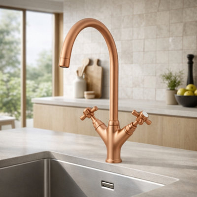 Hemsworth Traditional Dual Handle Kitchen Mixer Tap Copper Finish ...