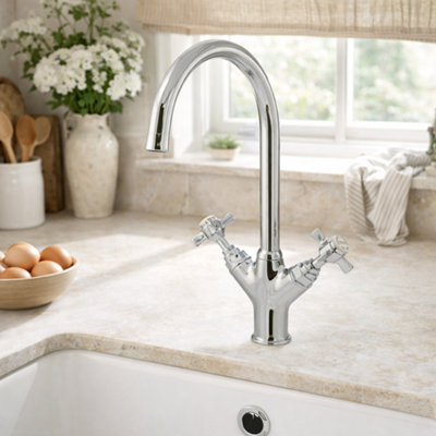 Hemsworth Traditional Kitchen Mixer Tap Chrome Finish - Dual Cross ...