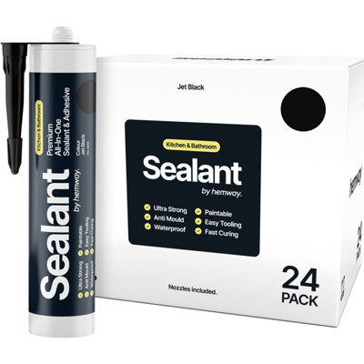 Hemway Hybrid Polymer Sealant & Adhesive Jet Black Waterproof Anti Mould Shower Bath Kitchen ...