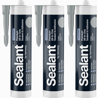 Hemway Hybrid Polymer Sealant & Adhesive Light Grey Waterproof Anti Mould Shower Bath ...