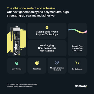 Hemway Hybrid Polymer Sealant & Adhesive Light Grey Waterproof Anti Mould Shower Bath Kitchen ...