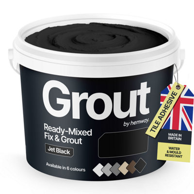 Hemway Tile Ready Mixed Grout & Fix Adhesive JET BLACK Anti-Mould, Fade ...