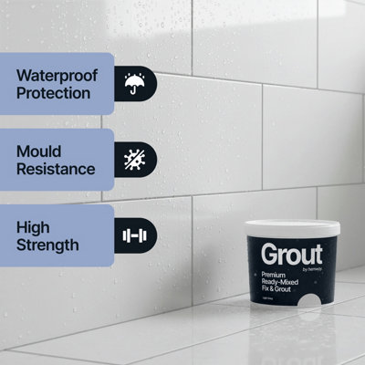 Hemway Tile Ready Mixed Grout & Fix Adhesive LIGHT GREY Anti-Mould ...