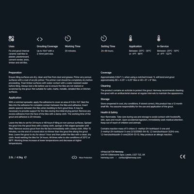 Hemway Tile Ready Mixed Grout & Fix Adhesive LIGHT GREY Anti-Mould ...