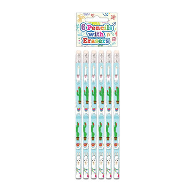 Henbrandt Llama Pencil With Eraser (Pack of 6) Blue/White/Green (One ...