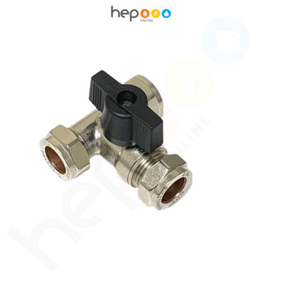 hep 15mm Isolation Tee Valve Chrome Plated with Thumb Turn Lever 1/4 ...