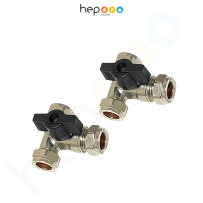 hep 15mm Isolation Tee Valve Chrome Plated with Thumb Turn Lever 1/4" Trun (2 Pack)