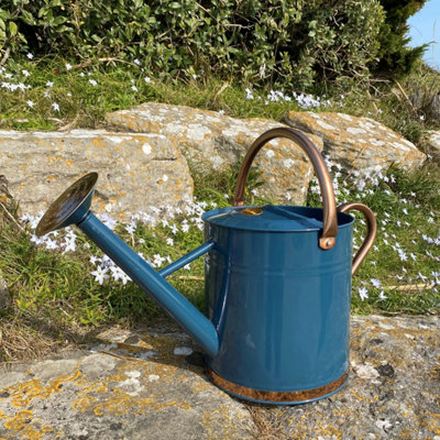 Heritage Blue & Copper Metal Watering Can with Rose (9 Litre)