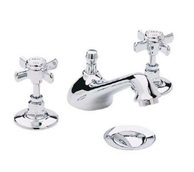 Heritage Dawlish Traditional Chrome 3 Hole Basin Mixer Tap, Crosshead ...