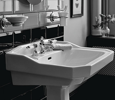 Heritage Glastonbury Chrome 3 Hole Basin Mixer Tap, Lever Bathroom Sink ...