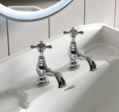 Heritage Trinity Traditional Chrome Basin Pillar Taps, Pair of ...