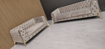 Hermes Sofa 3+2 Seater Beige Velvet