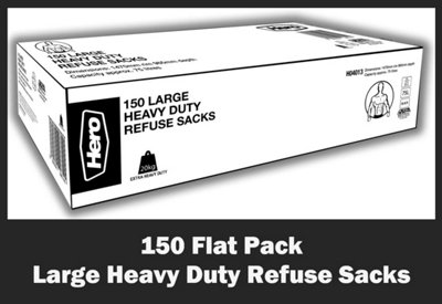 Hero 75l Heavy Duty Bin Bags Black Recycled Refuse Sacks Pack of 150 ...