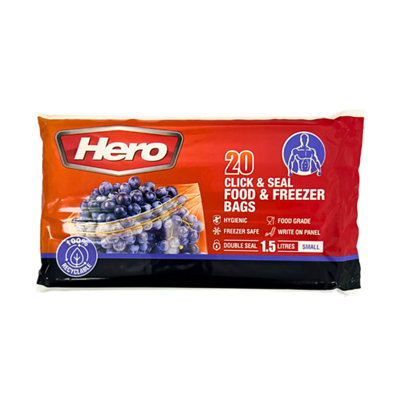Hero Click-seal Food & Freezer Bag Small 1.5L 20 Pack - Food Reusable ...