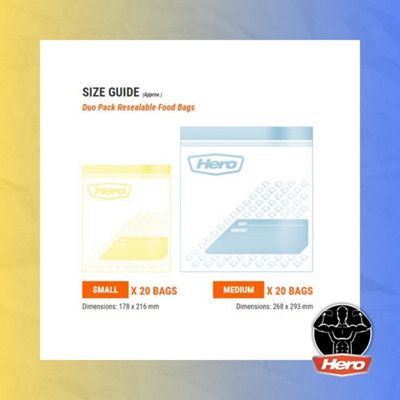 Hero Duo 40 x Sealable Freezer Bags Zip Seal Bags Food Reusable ...