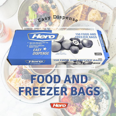 Hero Food and Freezer Bags with Blue Tinted Tie Handle Sandwich food ...