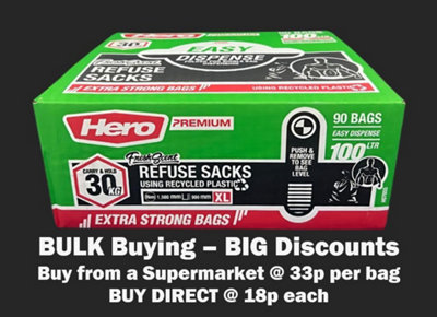 Hero Scented Heavy Duty Bin Bags Liners 100L Waste Rubbish Sacks Easy ...