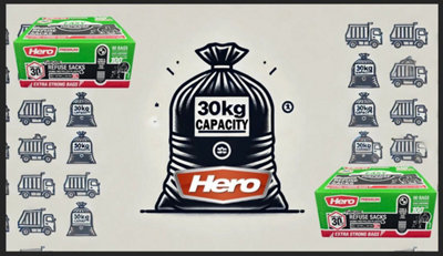 Hero Scented Heavy Duty Bin Bags Liners 100L Waste Rubbish Sacks Easy ...