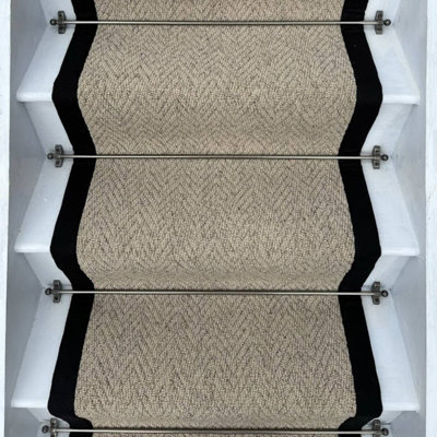 Herringbone Beige Biscotti Stair Runner With 100% Cotton Black Border ...