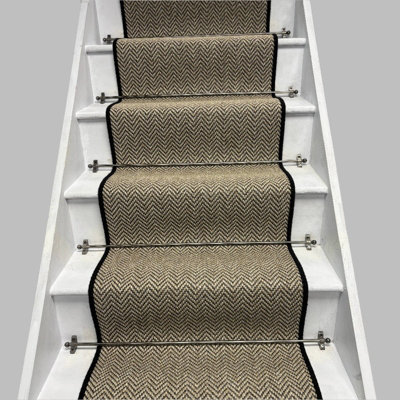 Herringbone Beige Java Stair Runner With 100% Pure Wool Edge 70 600