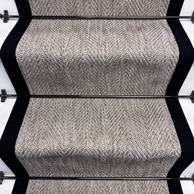 Herringbone Capri Cream Stair Runner With 100% Cotton Black Border 50 650
