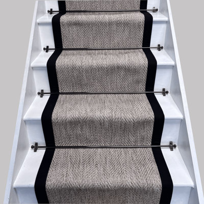Buy Herringbone Capri Cream Stair Runner With 100% Cotton Black Border ...