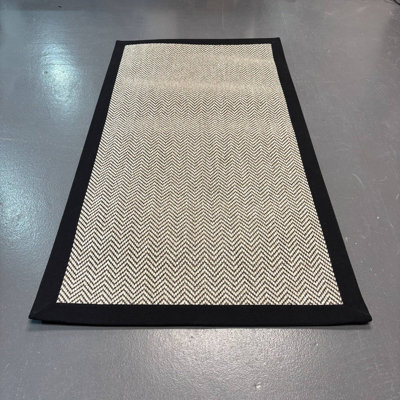 HERRINGBONE JAVA FLOOR RUNNER WITH 100% BLACK COTTON BORDER 65X300CM