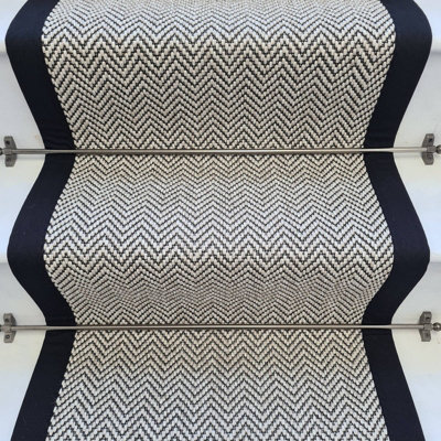 Herringbone Java Stair Runner With 100% Cotton Black Border 60 650