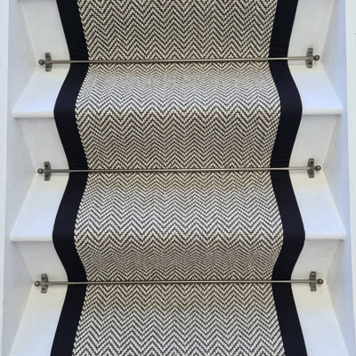 Herringbone Java Stair Runner With 100% Cotton Black Border Sample