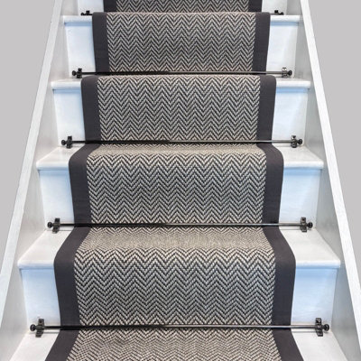 Herringbone Java Stair Runner With 100% Cotton Grey Border 65 650