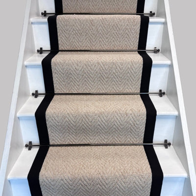 Herringbone Keswick Cream Fleck Stair Runner With 100% Cotton Black ...