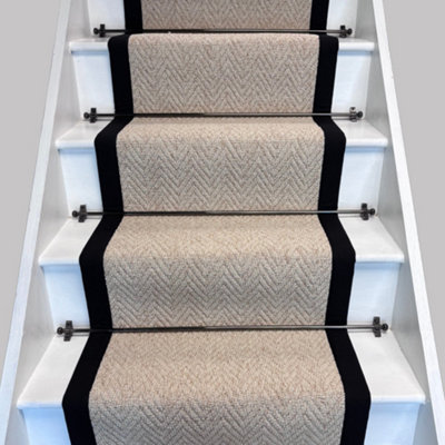 Herringbone Keswick Cream Fleck Stair Runner with 100% Cotton Black ...